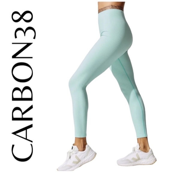 Carbon38 | Pants & Jumpsuits | Carbon38 Icy Blue Ribbed Leggings With Snake Print Waistband High ...